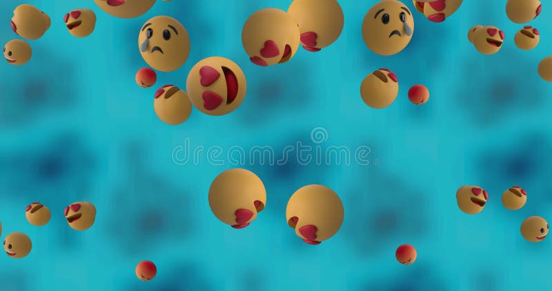 Image of Multiple Falling Emojis on Blue Background Stock Illustration ...