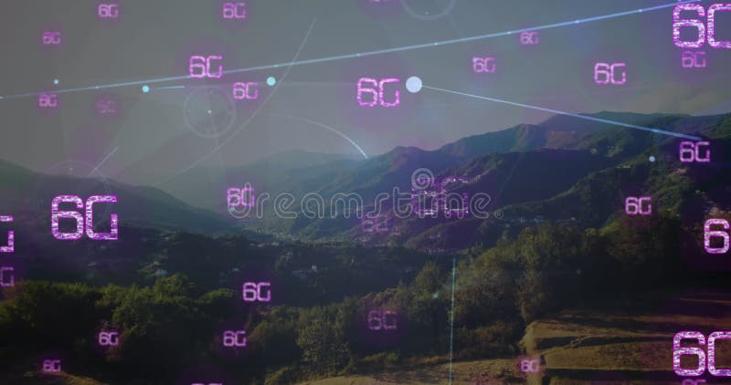 Image of Multiple 6g Text Banners and Network of Connections Against ...