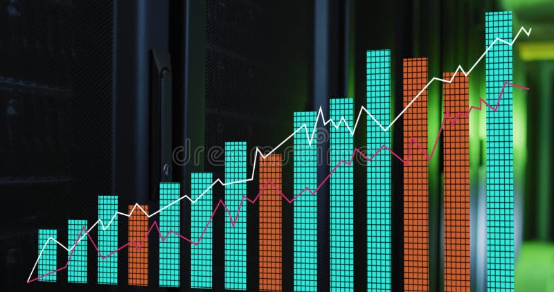 Image of Multiple Graphs Against Server Room in Background Stock Photo ...