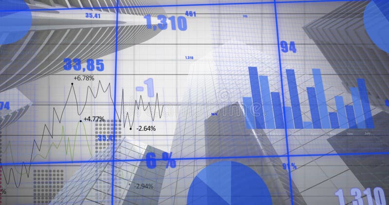 Image of Multiple Graphs with Changing Numbers Over Low Angle View of ...