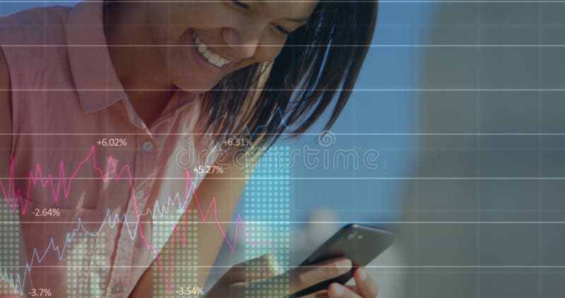 Image of Multiple Graphs with Changing Numbers Over Smiling Biracial ...