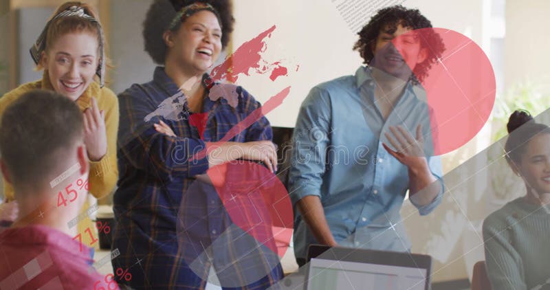 Image of Multiple Graphs and Happy Diverse Colleagues Talking and ...