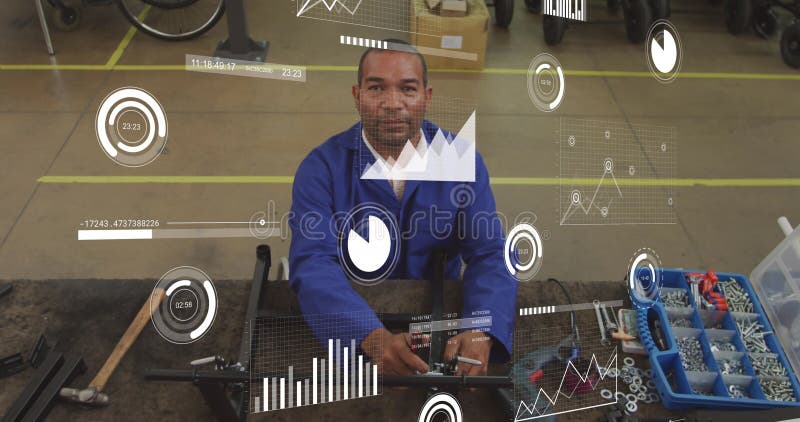 Image of Multiple Graphs and Loading Bars Over Biracial Man Repairing ...