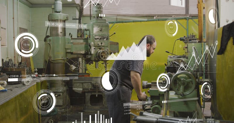 Image of Multiple Graphs and Loading Bars Over Caucasian Mechanic ...