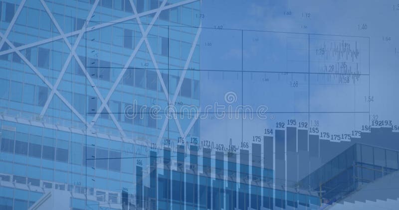 Image of Multiple Graphs Moving Over Low Angle View of Modern Office ...