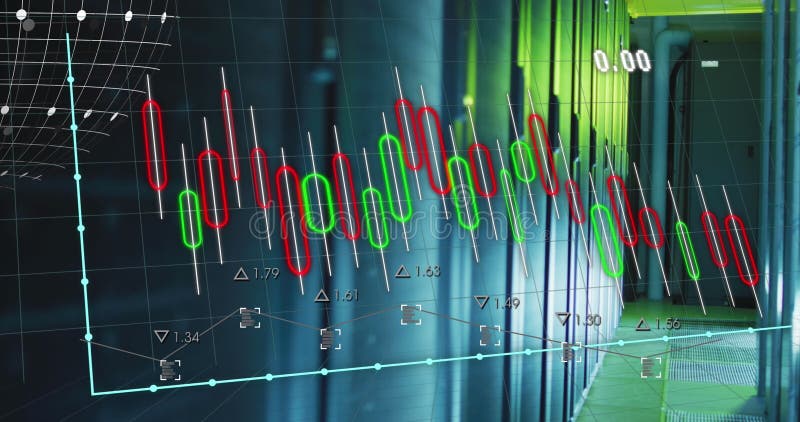 Image of Multiple Graphs and Numbers with Globe Over Data Server Room Stock Illustration ...