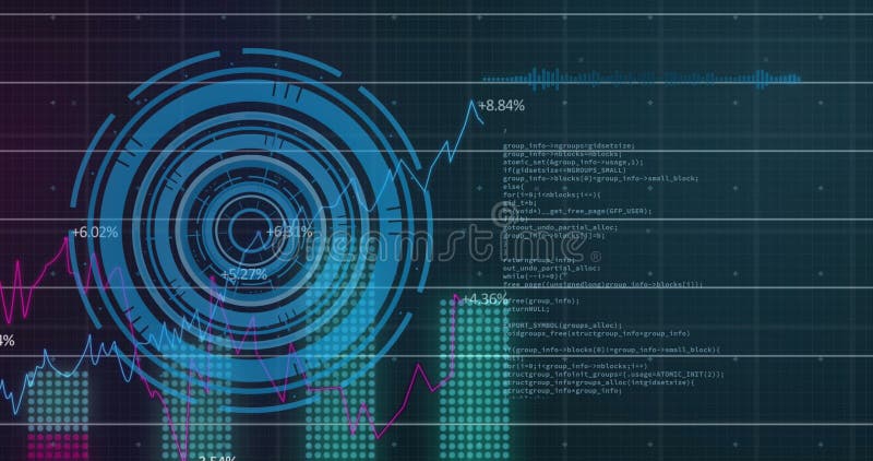 Image of Multiple Graphs with Numbers Over Circles, Soundwave and Computer Language Stock ...