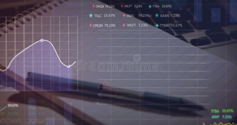 Image of Multiple Graphs and Trading Boards Over Pen on Notepad with ...