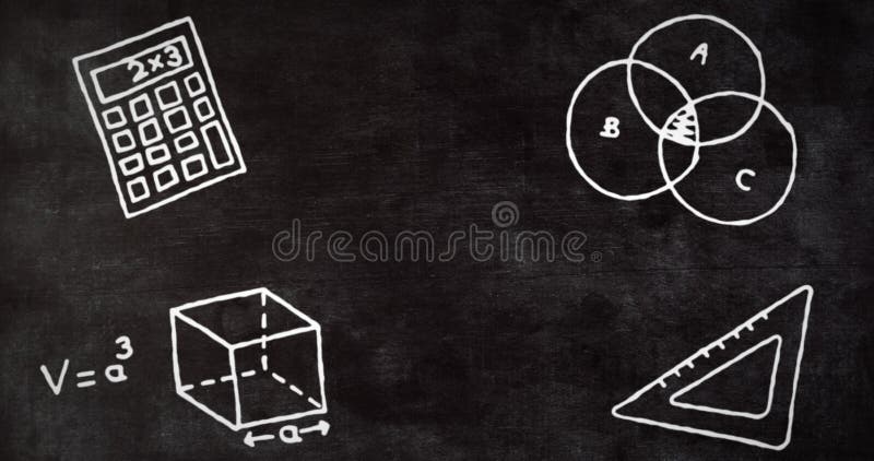 Image of Multiple Mathematics Concept Icons Against Blackboard Stock ...