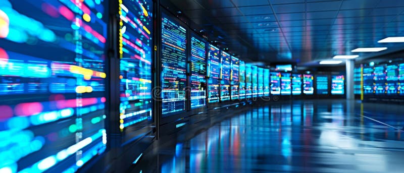 An Image Of Multiple Monitors Showing A Programming Language Program With A System Monitoring