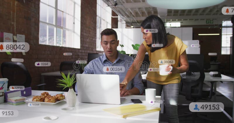 Image of Multiple Notification Bars, Diverse Coworkers Discussing ...