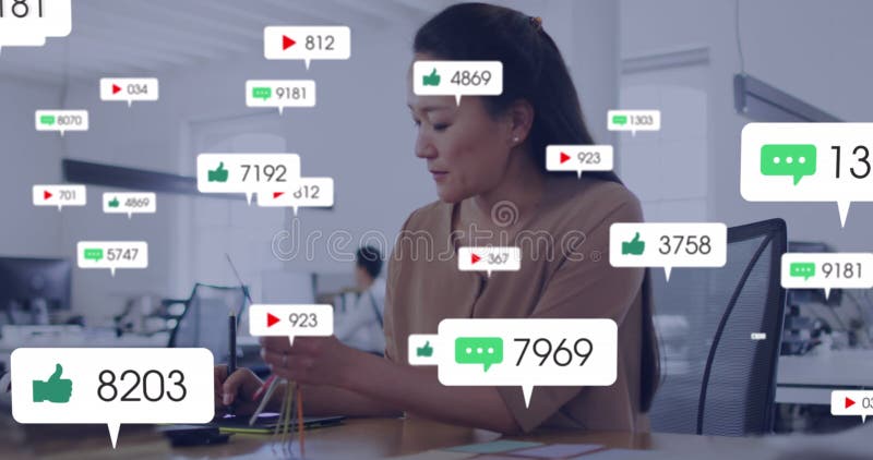 Image of Multiple Notification Bars Over Asian Woman Using Graphics ...