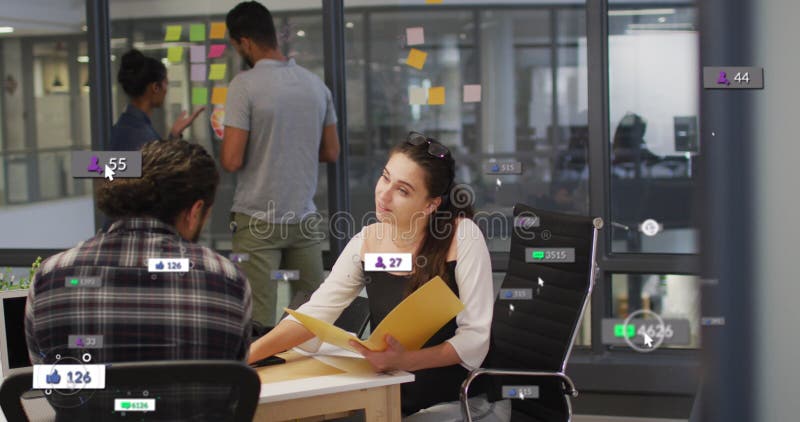 Image of Multiple Notification Bars Over Diverse Coworkers Sharing ...