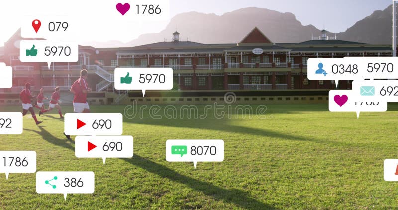 Image of Multiple Notification Bars Over Diverse Rugby Player Doing ...