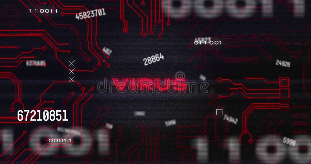 Image of Multiple Numbers, Virus Text and Glitch Technique Over Circuit ...