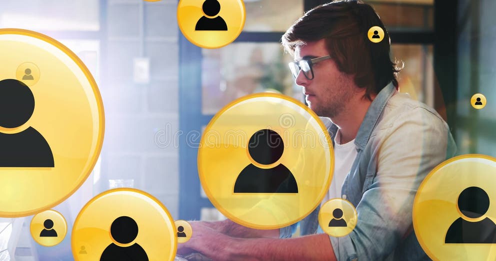 Image of Multiple Profile Icons Over Caucasian Programmer Frustrated As ...