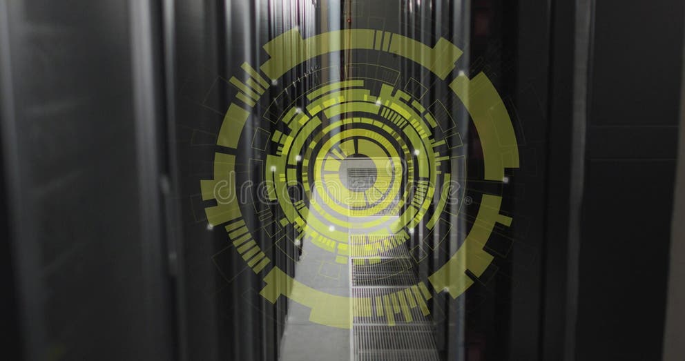 Image of Multiple Round Scanners Spinning Against Computer Server Room ...