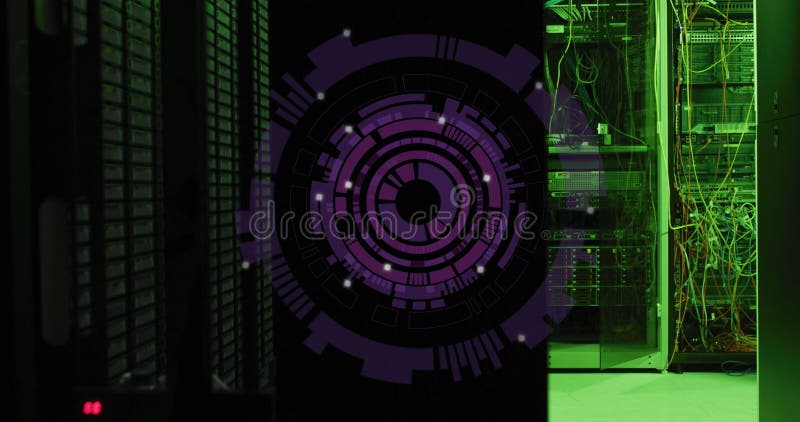 Image of Multiple Round Scanners Spinning Against Computer Server Room ...