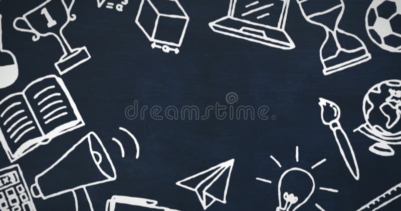 Image of Multiple School Concept Icons Against Copy Space on Blue ...