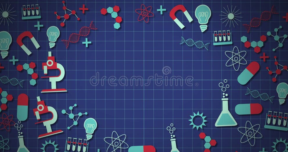 Image of Multiple Science Concept Icons Against Copy Space on Blue ...
