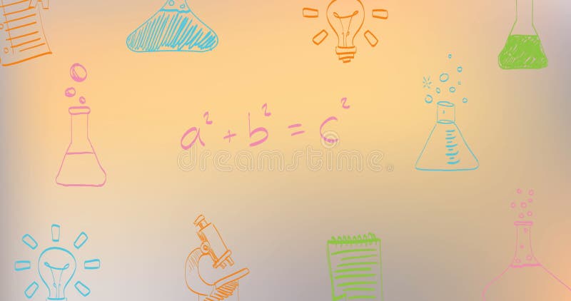 Image of Multiple Science Concept Icons Against Copy Space on Orange ...