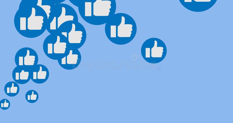Image of Multiple Thumbs Up Like Icons Moving Against Blue Background ...