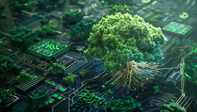 Image of a Natural Eco Clean Tree Intertwined with Computer Technology ...