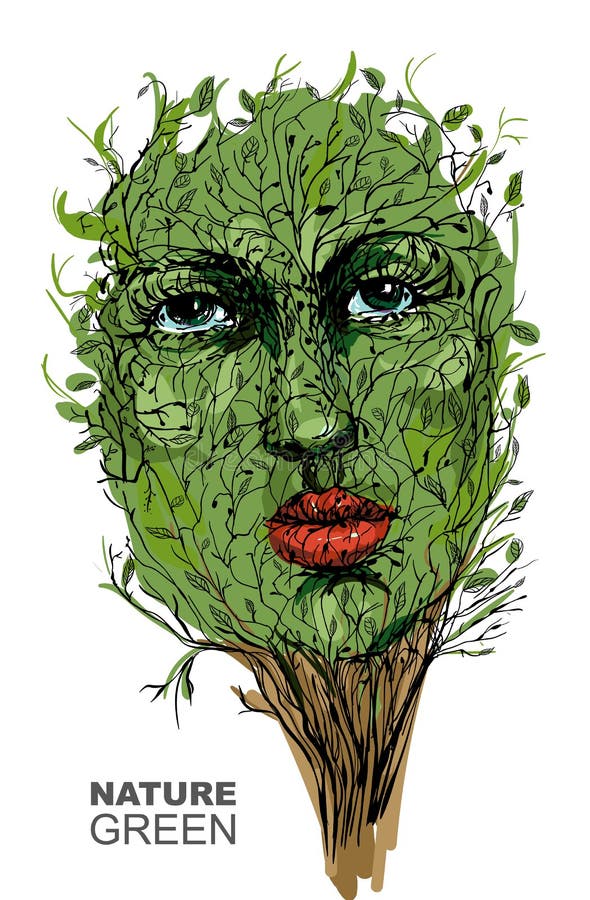 The Image of Nature. Face in the Branches. Spring Stock Illustration ...