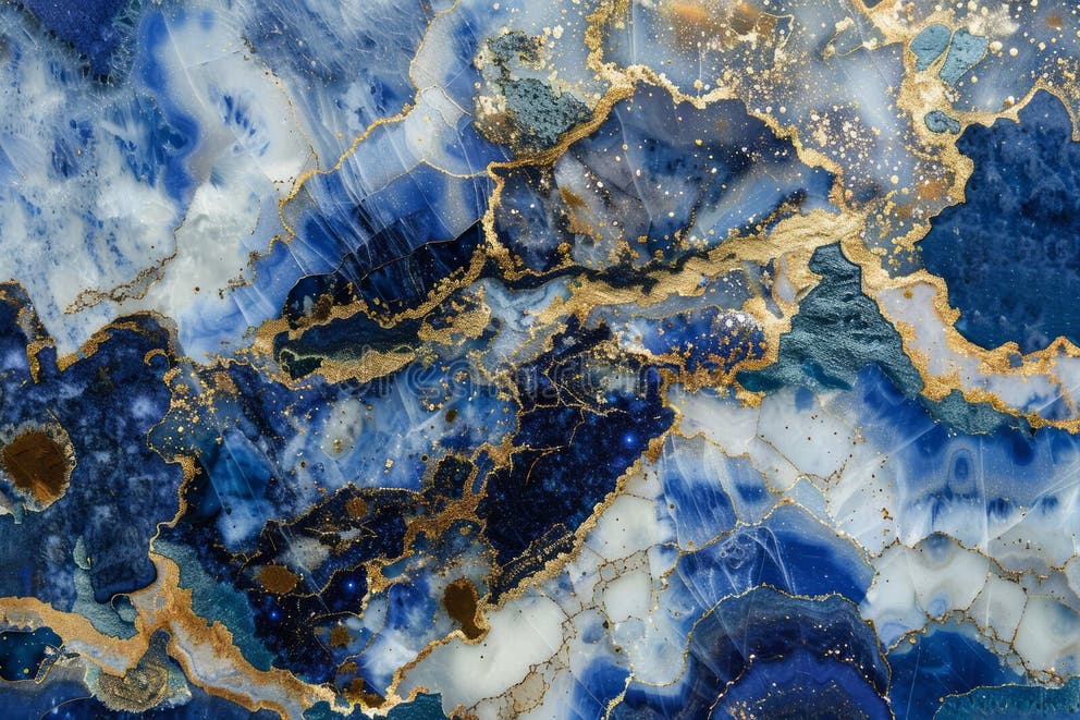 Image of Navy Blue Agate Marble Pattern with Golden Veins. Texture for ...