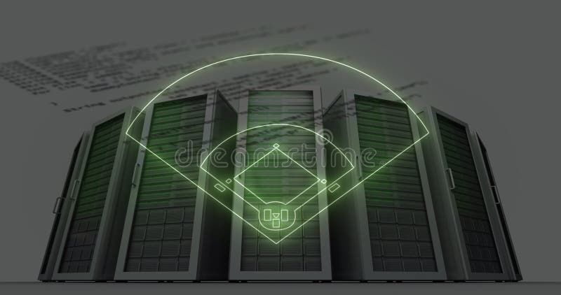 Image of Neon Abstract Shape and Data Processing Against Computer ...