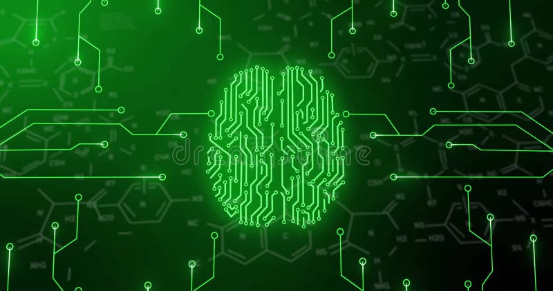Image of Neon Brain with Connections and Chemical Formula on Black ...