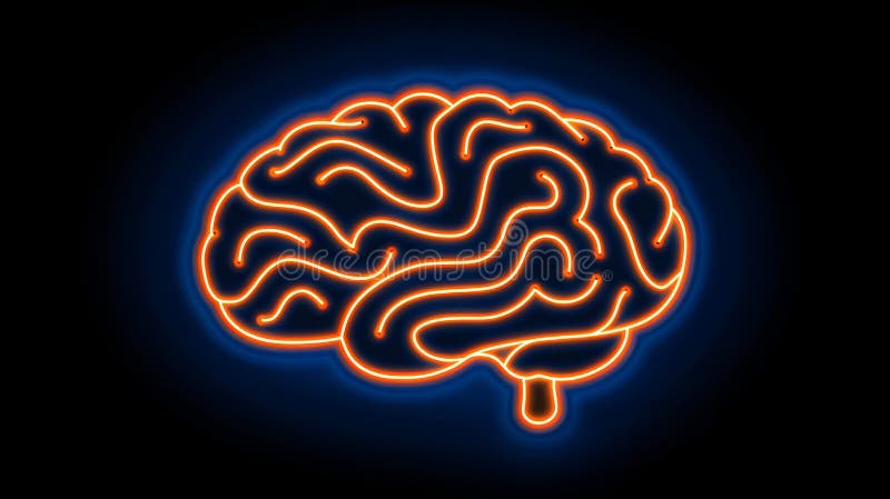 An Image of a Neon Brain on Dark Blue Background. Concept of ...