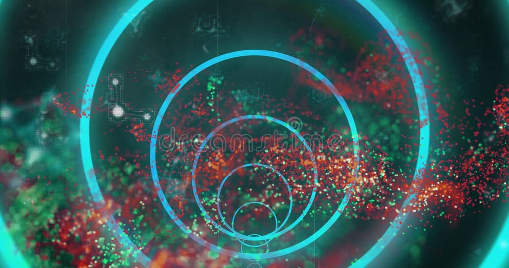 Image of Neon Circle Pattern Over Light Trails Background Stock ...