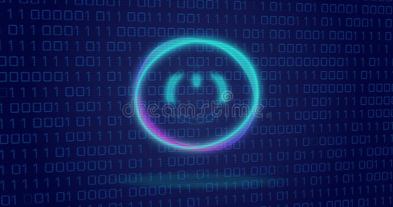 Image of Neon Circle with Power Over Binary Code on Digital Screen ...