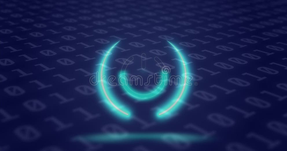 Image of Neon Circle with Power Over Binary Code on Digital Screen ...