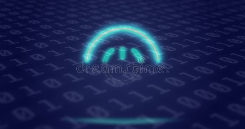 Image of Neon Circle with Power Over Binary Code on Digital Screen ...