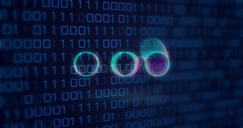 Image of Neon Circles Over Binary Code on Digital Screen Stock ...