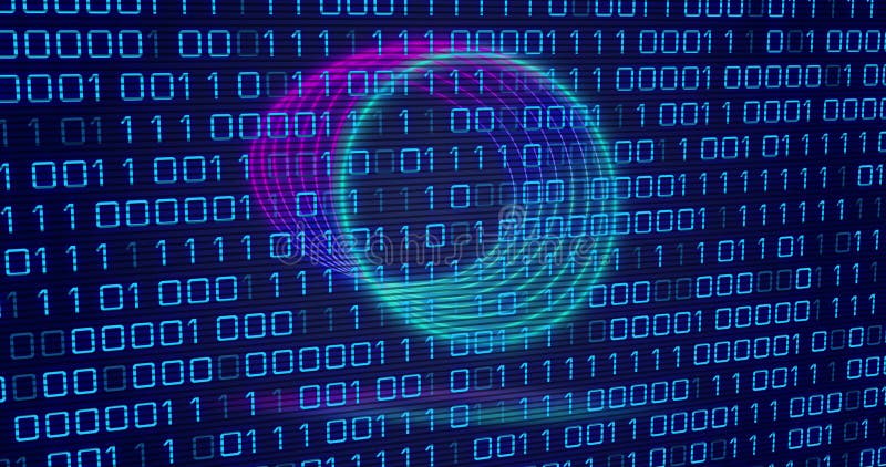 Image of Neon Circles Over Digital Screen with Binary Code Stock Photo ...