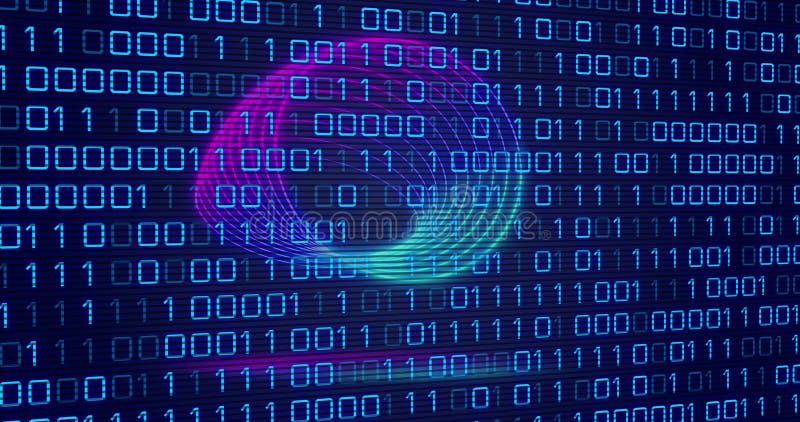 Image of Neon Circles Over Digital Screen with Binary Code Stock Photo ...