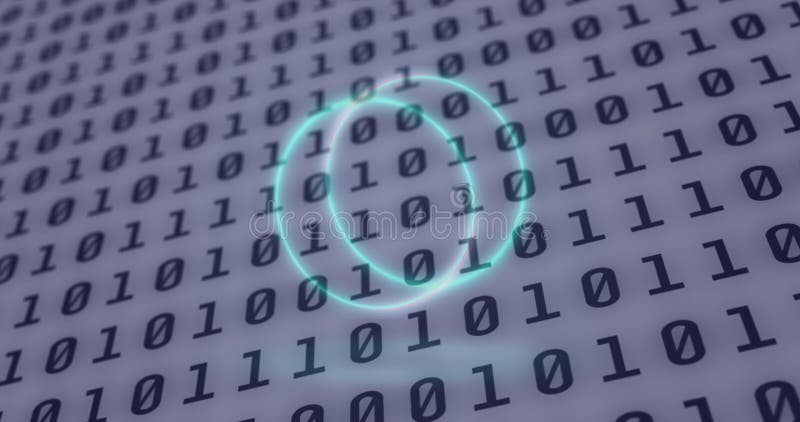 Image of Neon Circles Over Digital Screen with Binary Code Stock Illustration - Illustration of ...