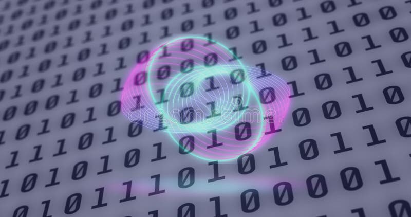 Image of Neon Circles Over Digital Screen with Binary Code Stock ...
