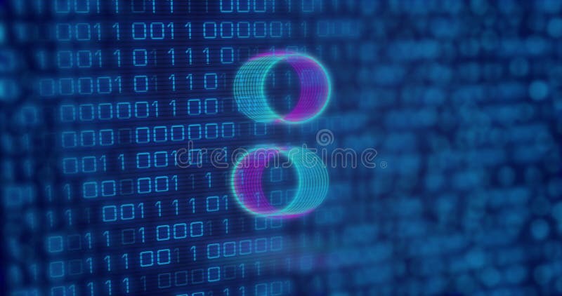 Image of Neon Circles Over Digital Screen with Binary Code Stock Photo ...