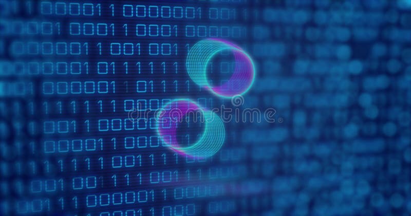 Image of Neon Circles Over Digital Screen with Binary Code Stock ...