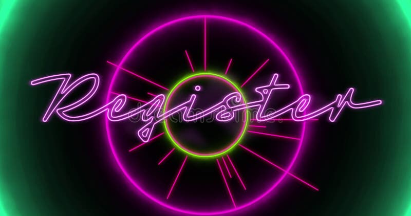 Image of Neon Circles and Register Text on Black Background Stock ...