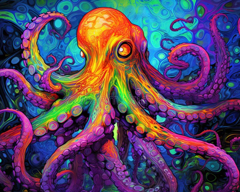 An Image of a Neon Colored Octopus. Stock Illustration - Illustration ...