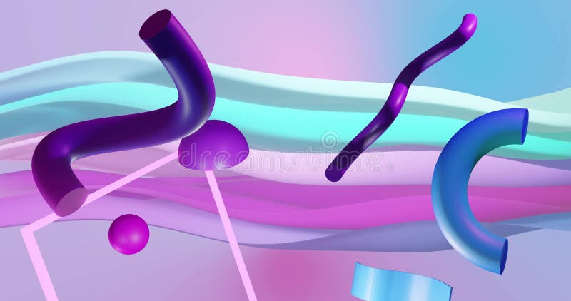 Image of Neon Frame and Abstract Shapes Moving Over Waving Layers ...