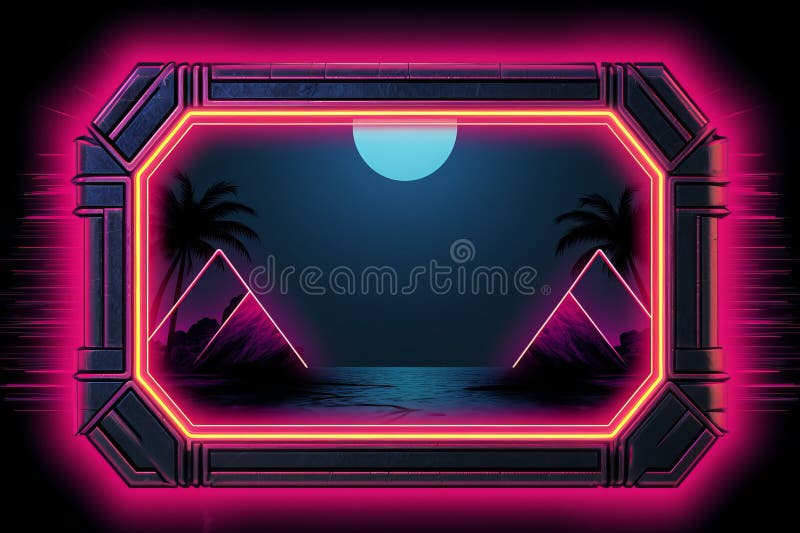An Image of a Neon Frame with a Pyramid in the Background Stock ...
