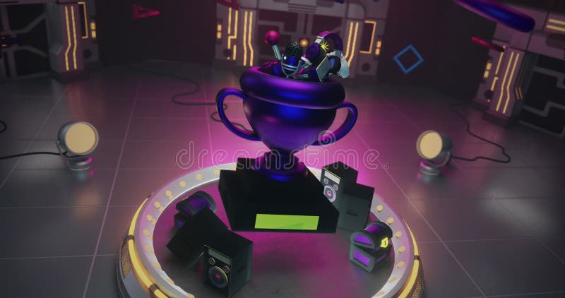 Image of Neon Gaming Features with Stage and Spot Lights on Black ...