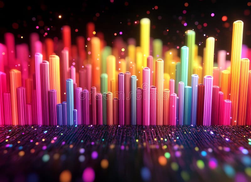 The Image of a Neon Glowing Bar Graph Rising on a Dark Reflective ...