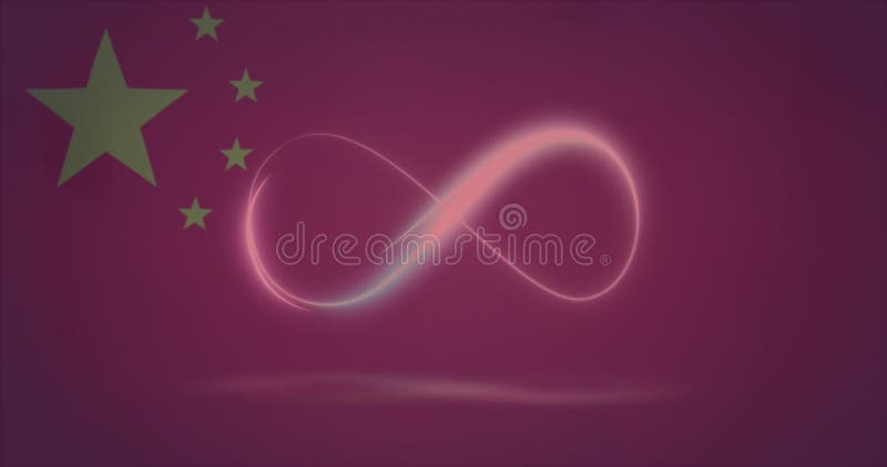 Image of Neon Infinity Shape Over Multiple Screens with Data Processing ...